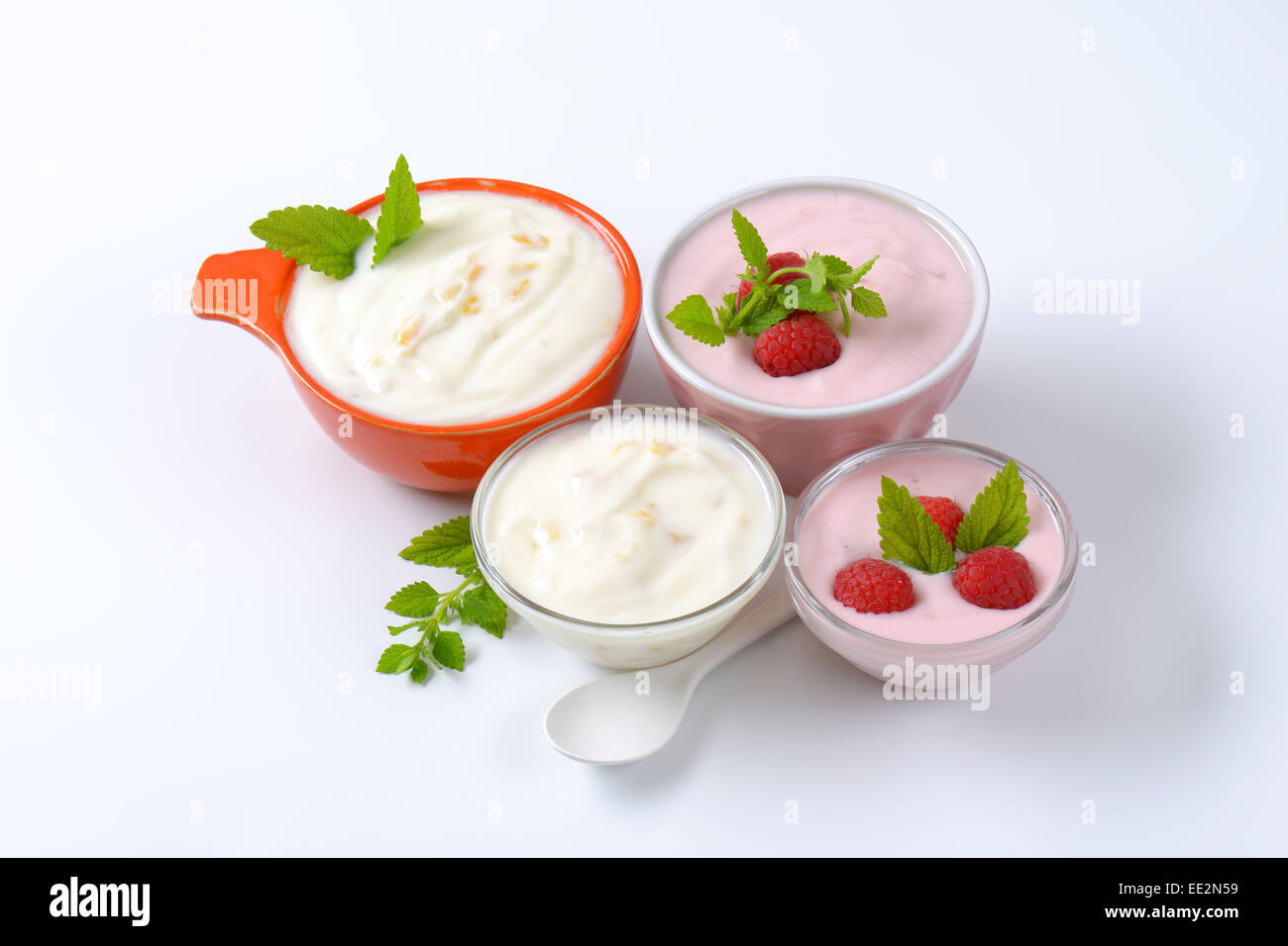 Bowls of yogurt with fruit Stock Photo - Alamy