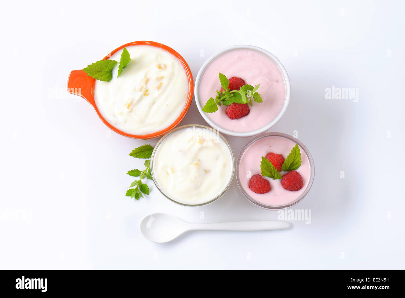 Bowls of yogurt with fruit Stock Photo - Alamy