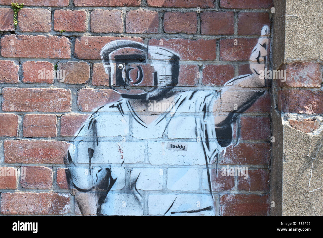 Graffiti Art, Figure with CCTV Camera Head Stock Photo - Alamy
