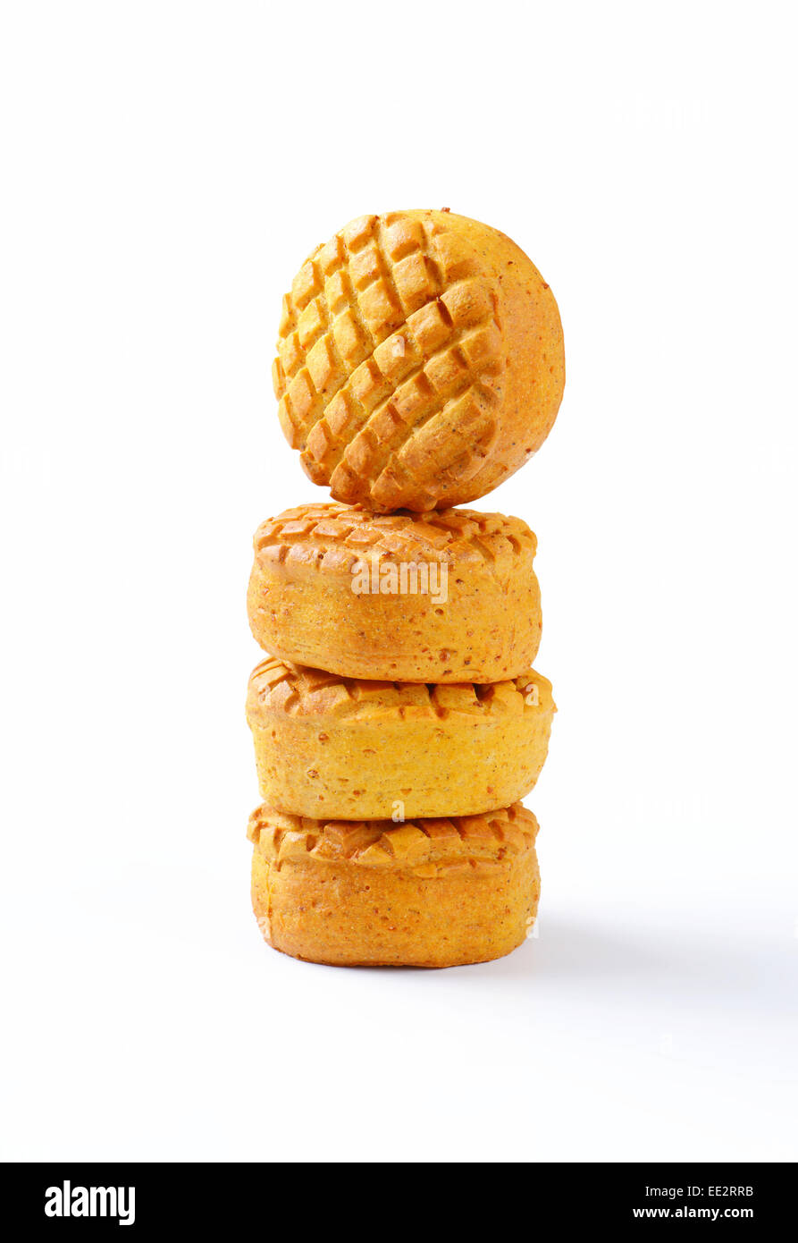 Stack of round savory biscuits Stock Photo - Alamy