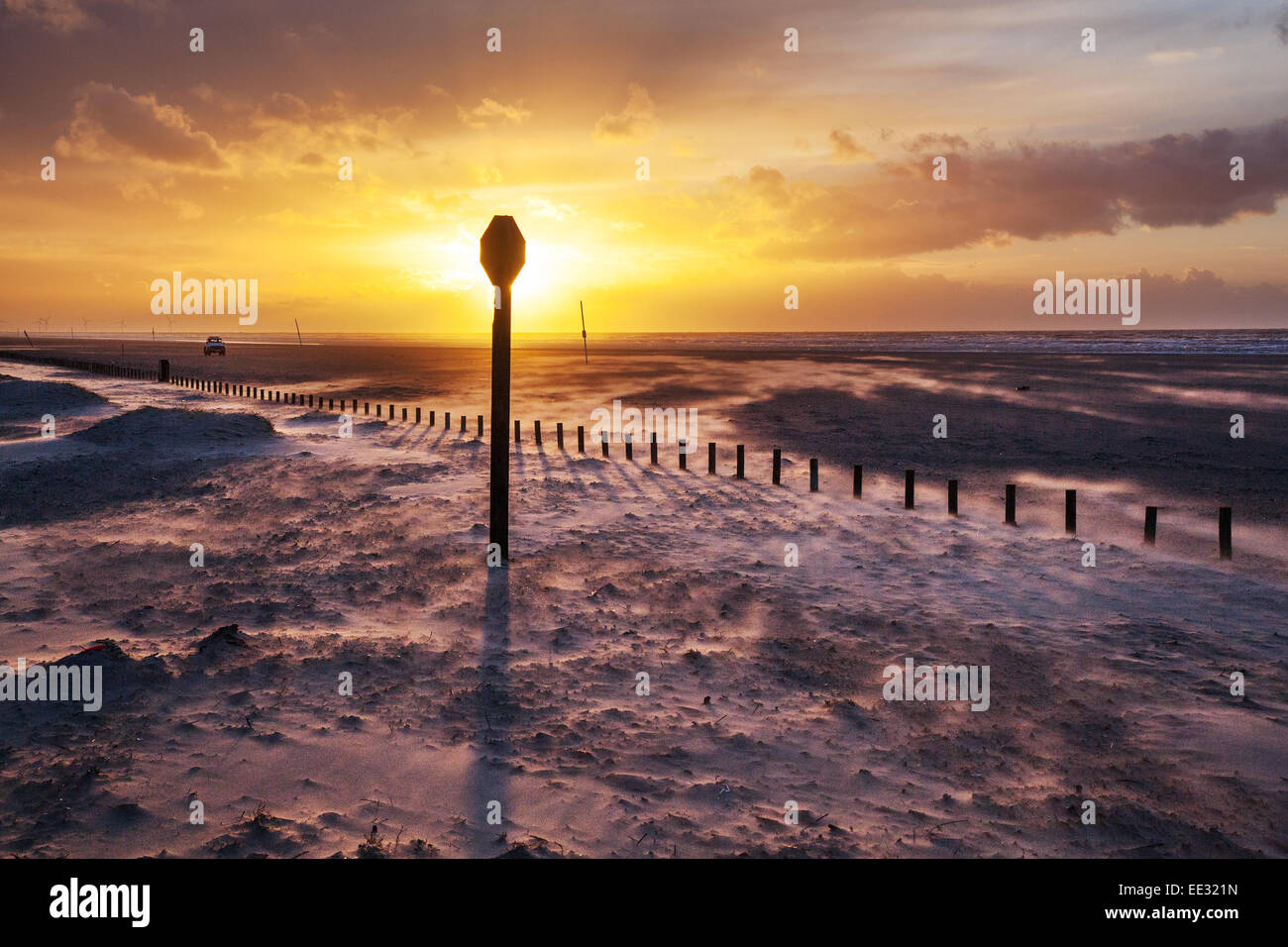 Saltation Sunset over Aindsdale sands,, Southport, Merseyside, January ...