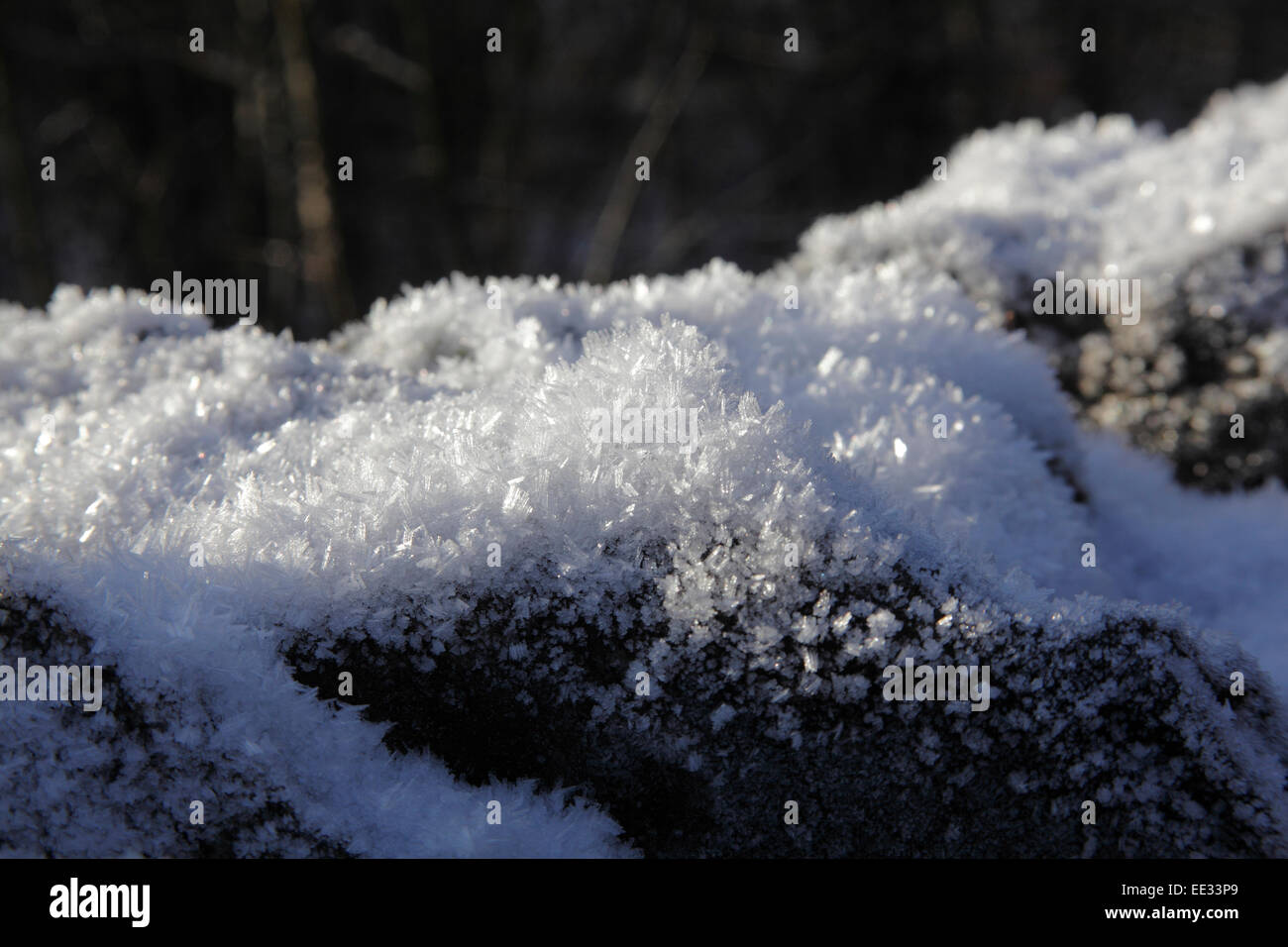Frost crystals on a dry stone wall Stock Photo - Alamy