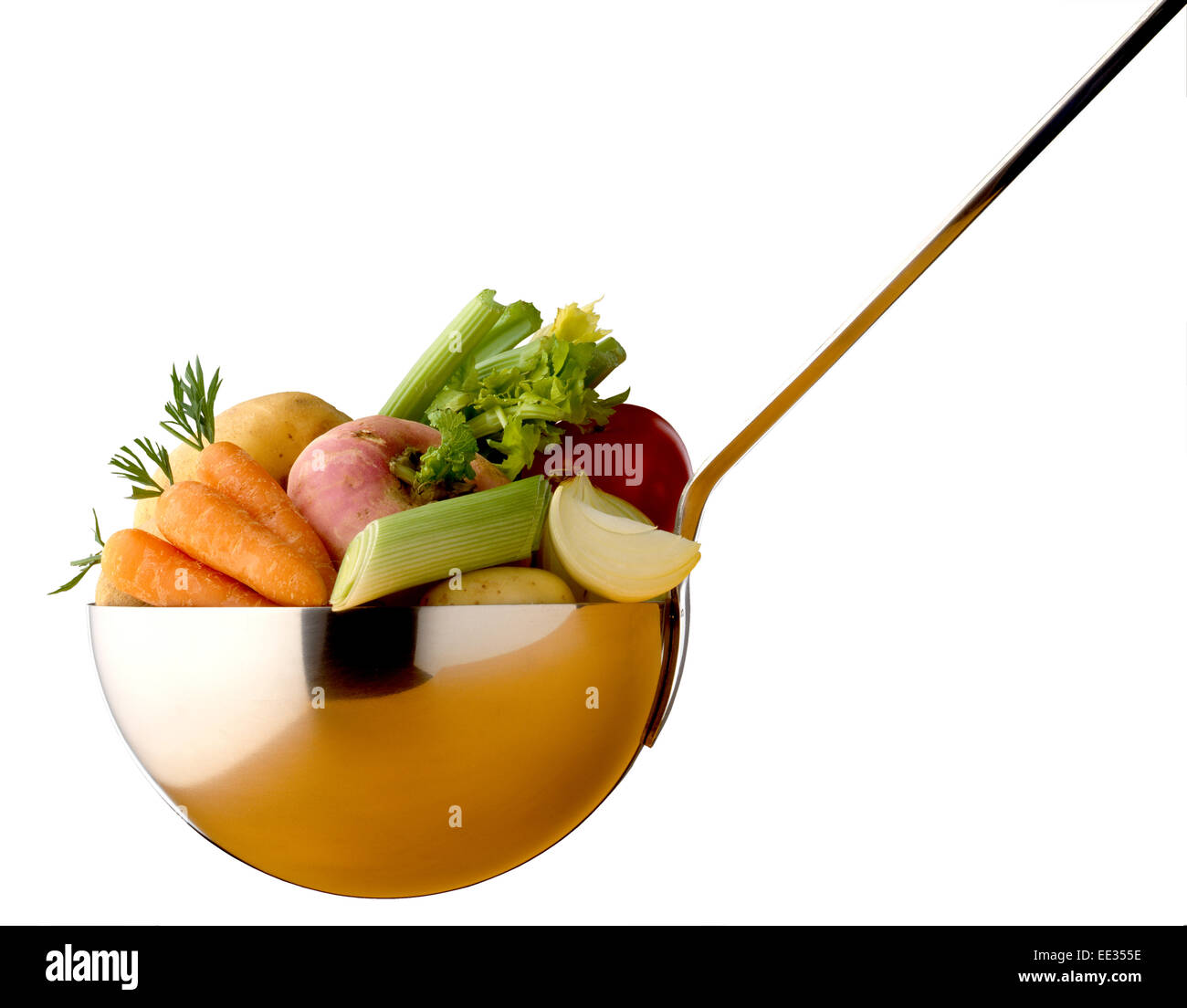 vegetable soup ingredients in large ladle Stock Photo - Alamy
