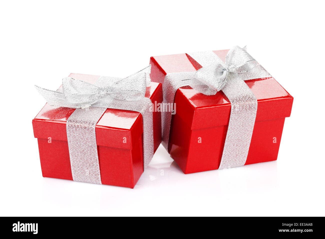 Two red gift boxes. Isolated on white background Stock Photo - Alamy