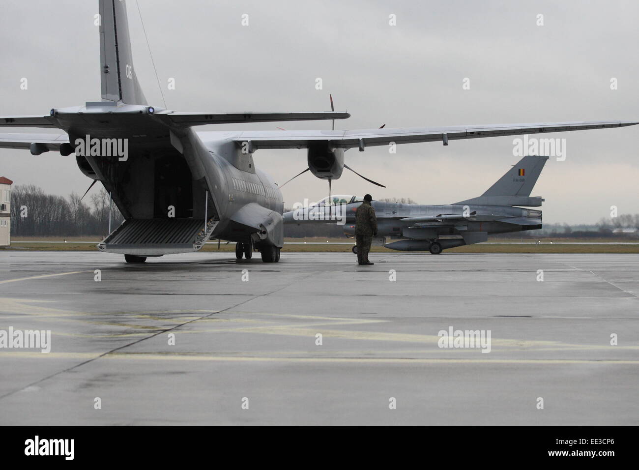 Krolewo Malborskie, Poland 13th, Jan. 2015 Belgian F16 fighters sits at ...