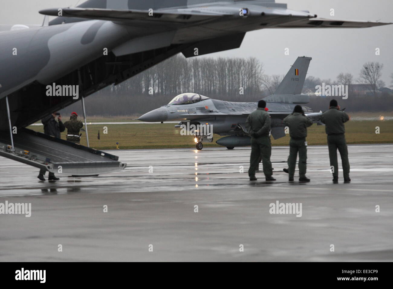 Krolewo Malborskie, Poland 13th, Jan. 2015 Belgian F16 fighters sits at ...