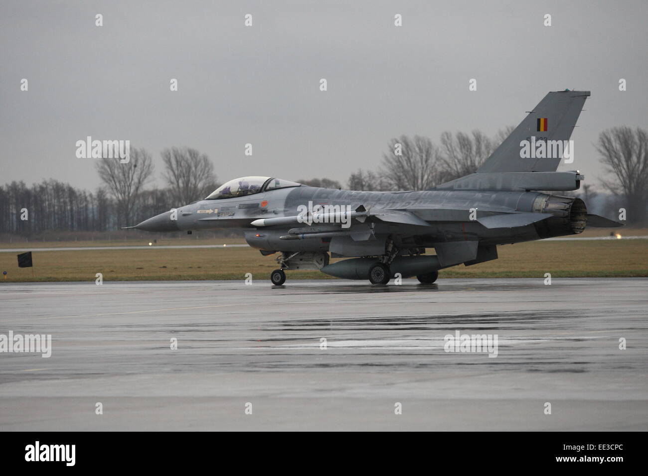 Krolewo Malborskie, Poland 13th, Jan. 2015 Belgian F16 fighters sits at ...
