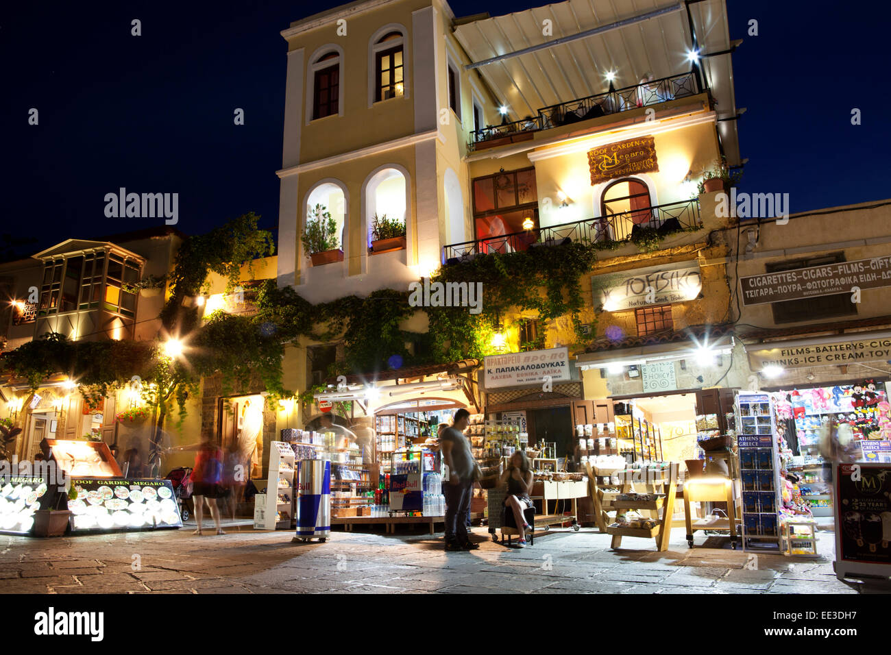 Inside the walls of the old town of Rhodes. Bar, restaurants, touristic ...