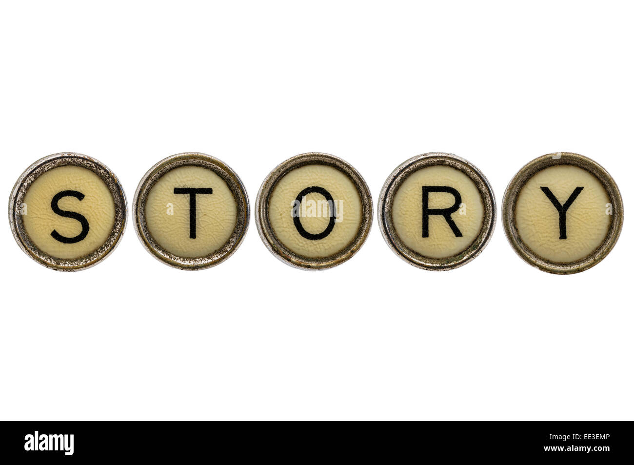 story word in old round typewriter keys isolated on white Stock Photo ...