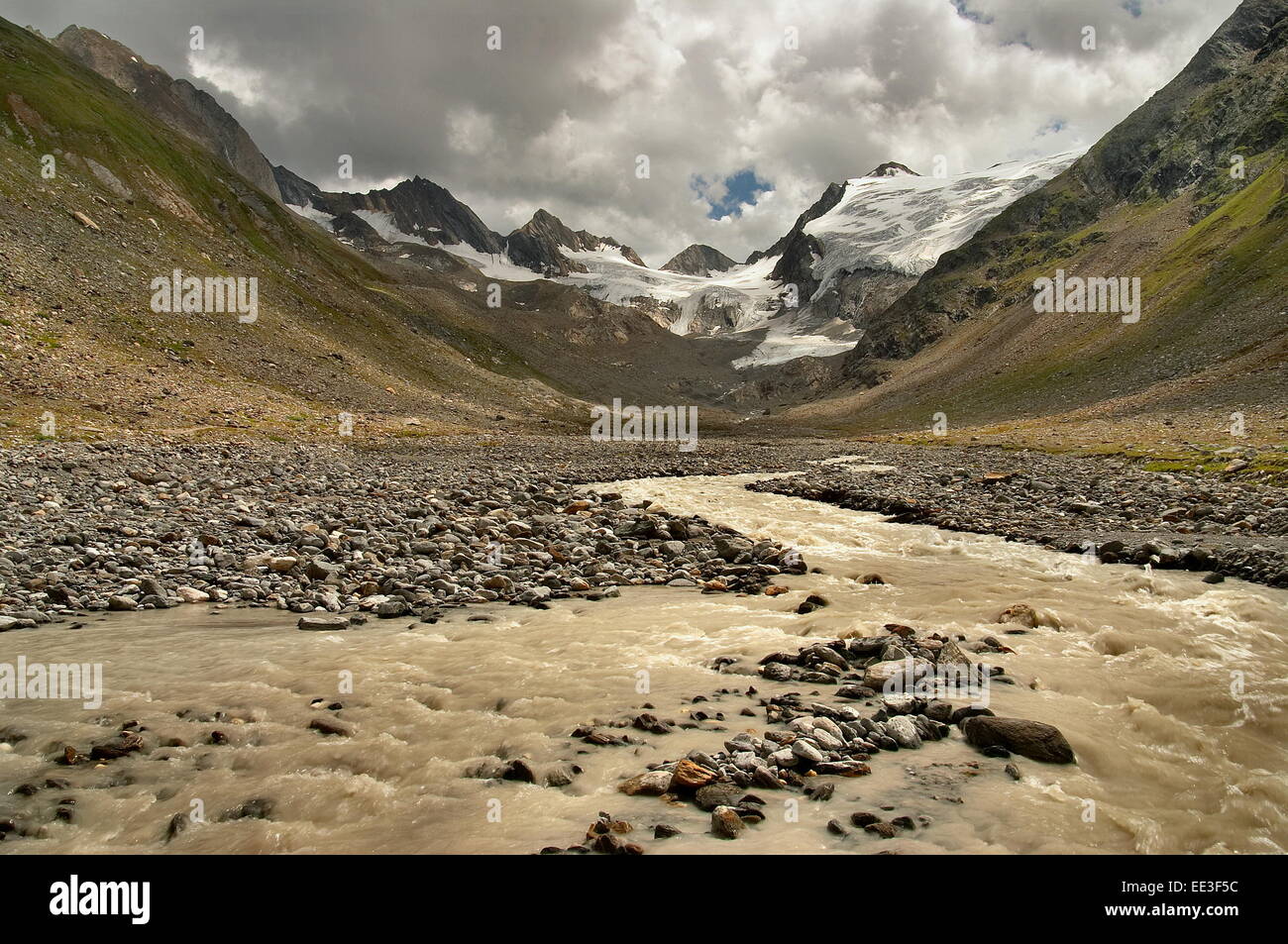 Austrian alps landscape with river flow Stock Photo - Alamy