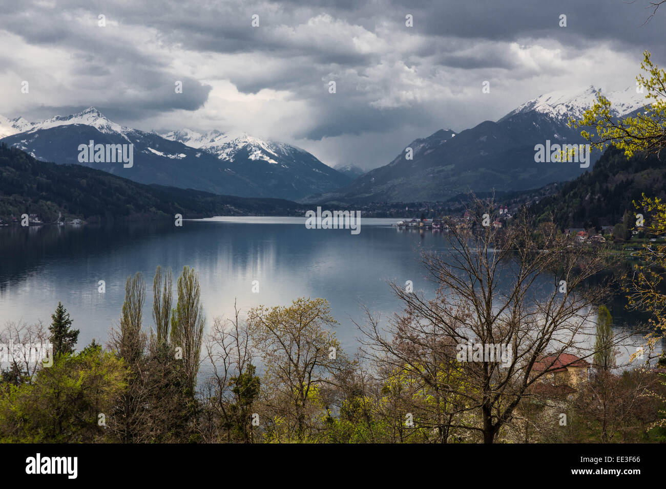 Panoramic view over a lake in Austria during lake spring Stock Photo ...
