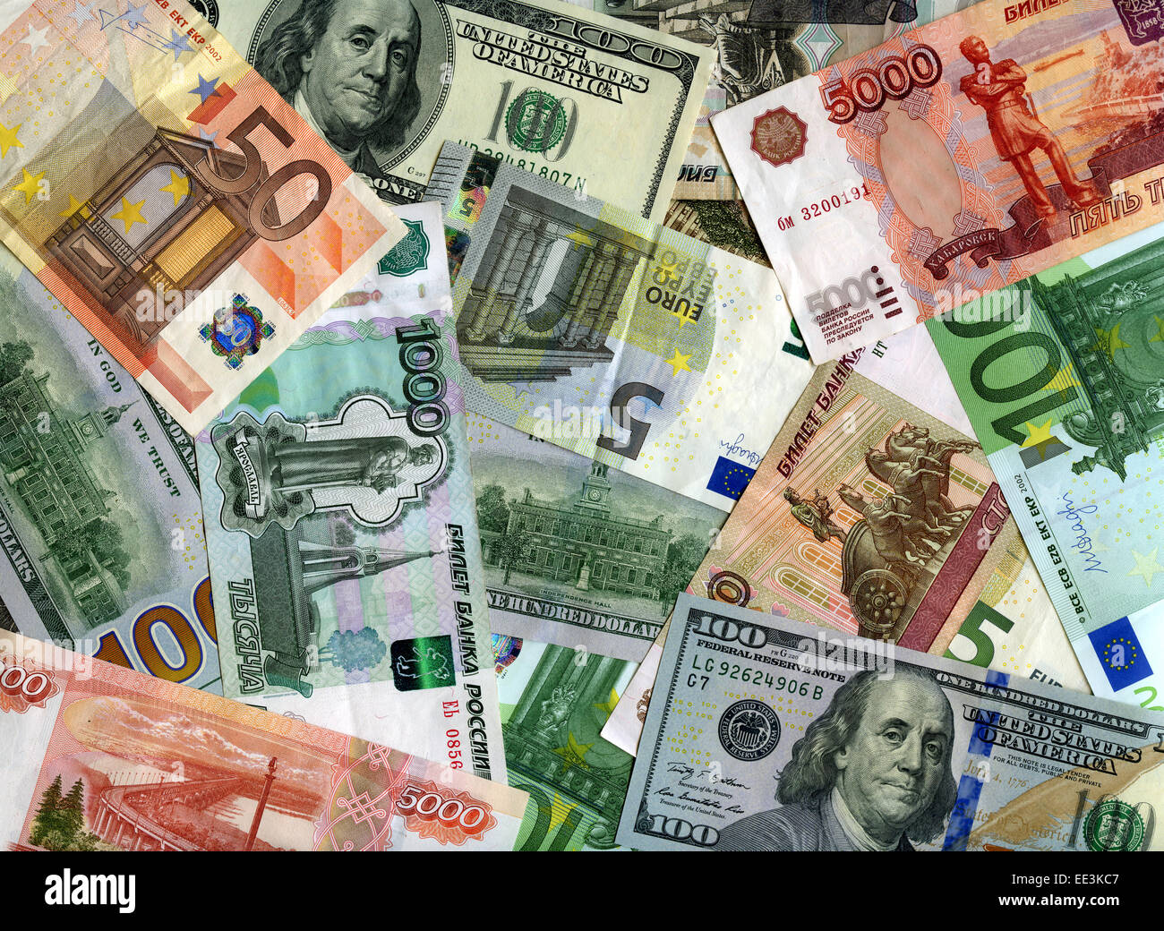 Ruble banknote and dollar banknote and euro banknote hi-res stock ...