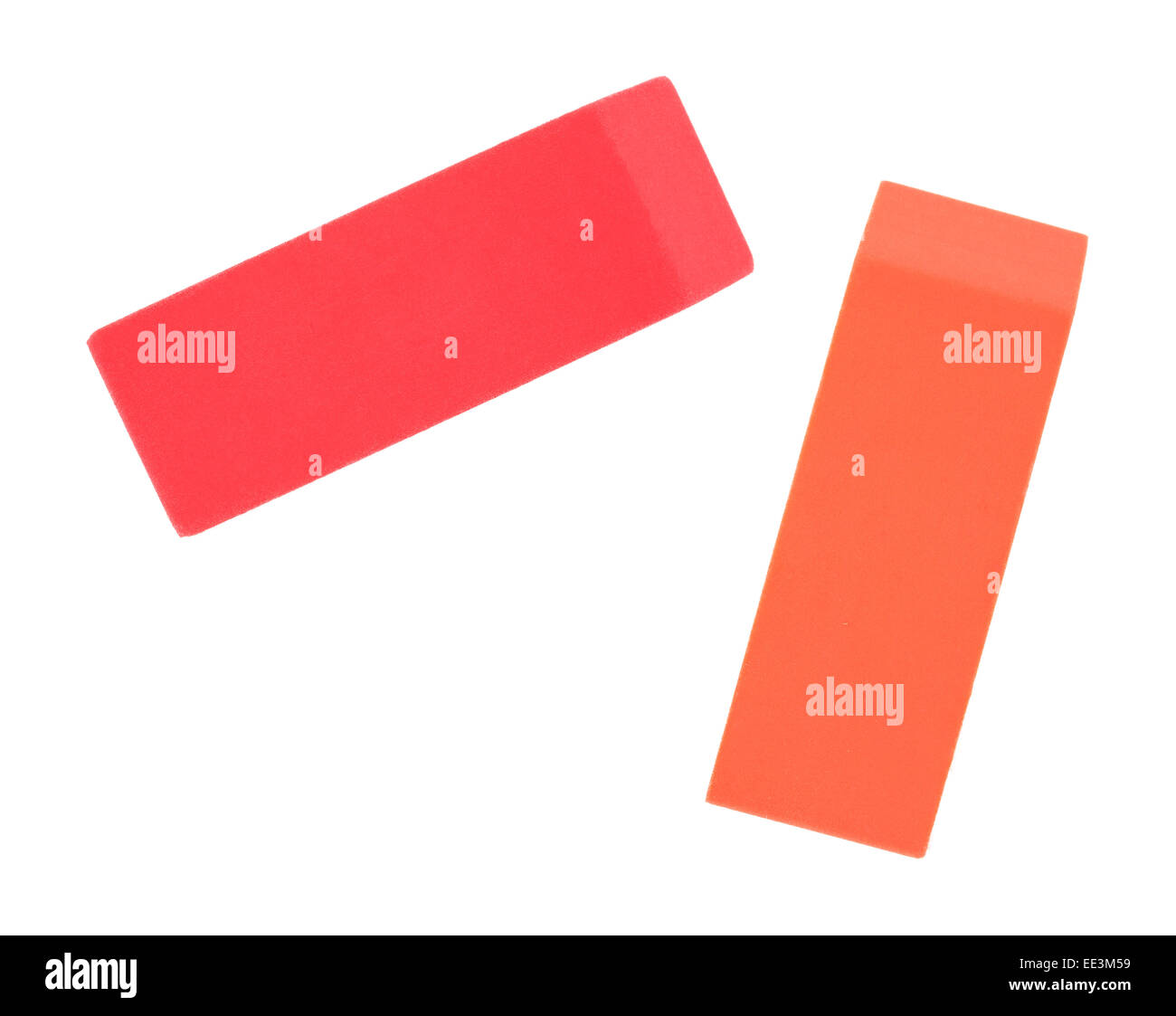 A red and orange eraser on a white background Stock Photo - Alamy
