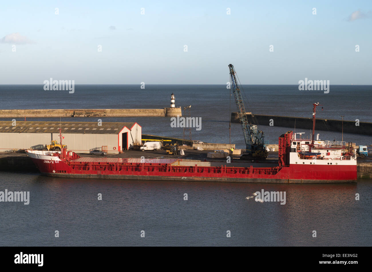 General cargo vessel Jan / V at Seaham Harbour, north east England, UK ...