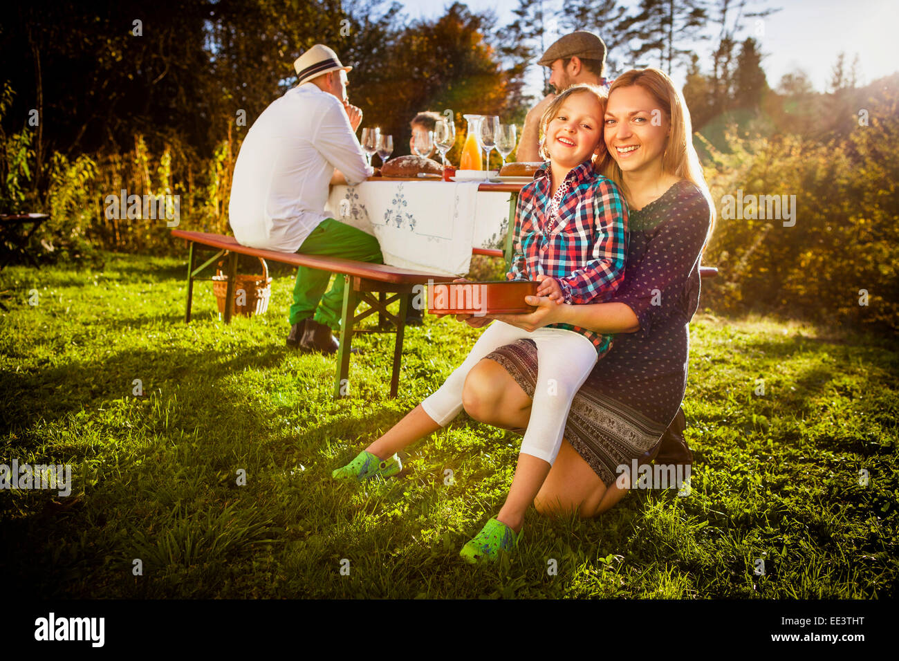 Family having a picnic in the garden, Munich, Bavaria, Germany Stock ...
