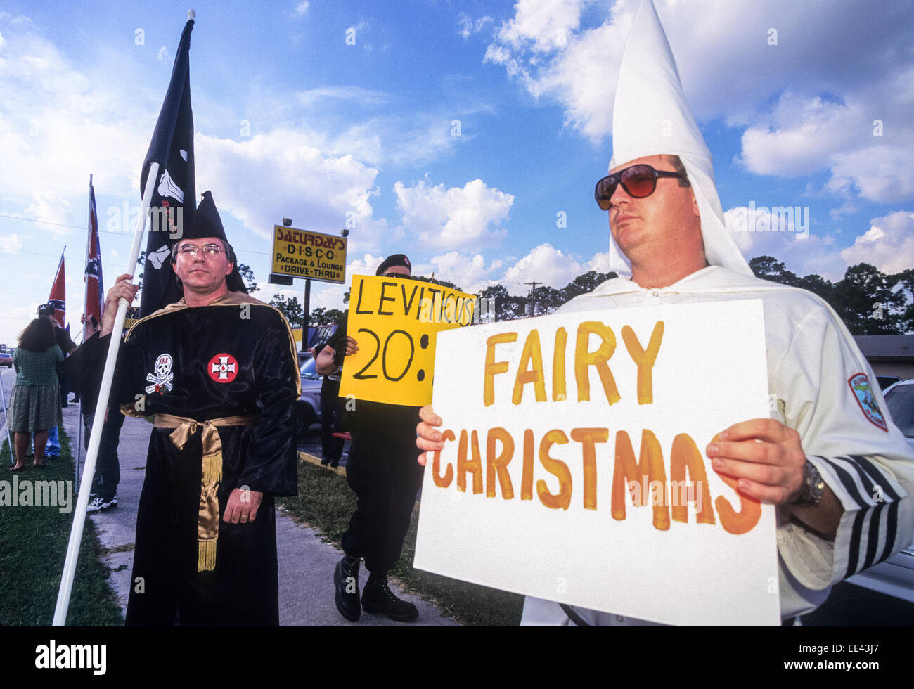 MELBOURNE, U.S. – MARCH 1: Members of Ku Klux Klan protest outside of a ...