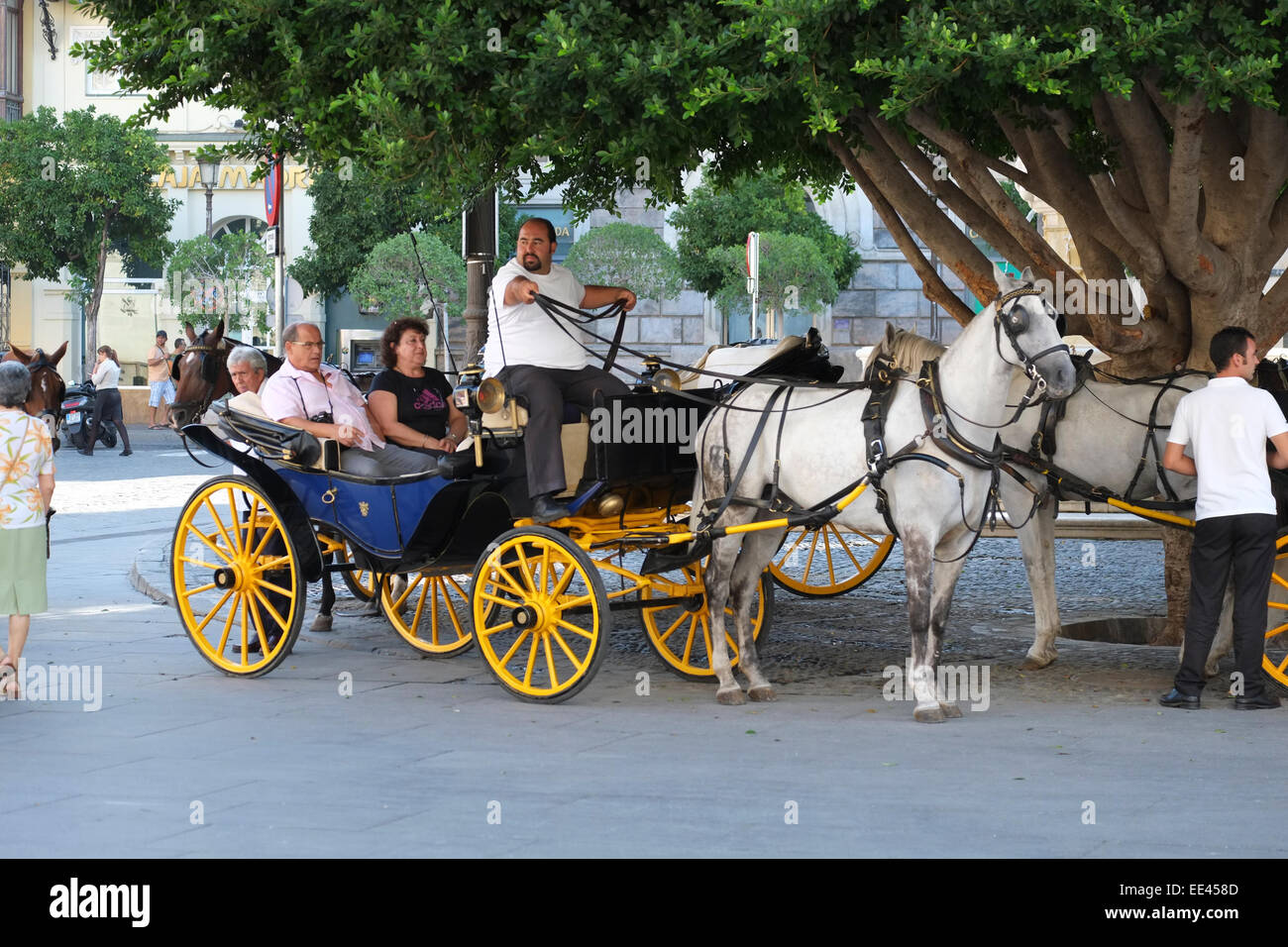 Seville, Spain: Tourists take a traditional horse and carriage ride ...