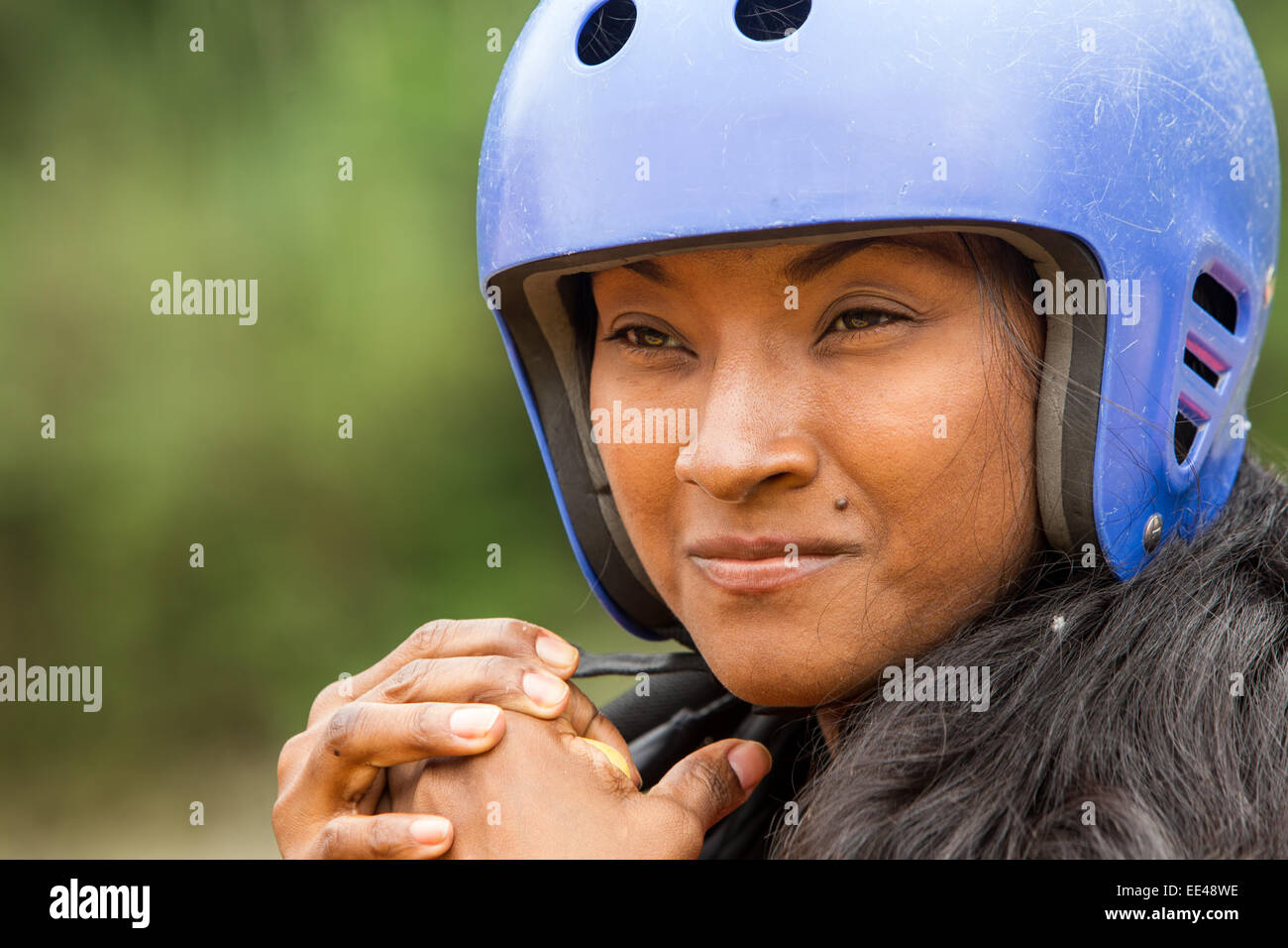 Close Up Of Afro Lady Wearing Protective Sport Helmet Stock Photo - Alamy