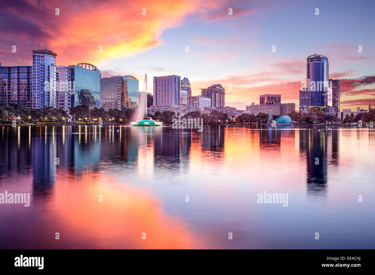 Orlando, Florida, USA downtown city skyline from Eola Park Stock Photo ...