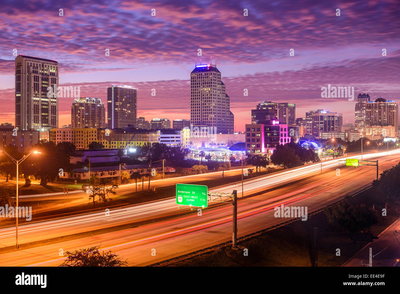 Orlando, Florida, USA downtown cityscape over the highway Stock Photo ...