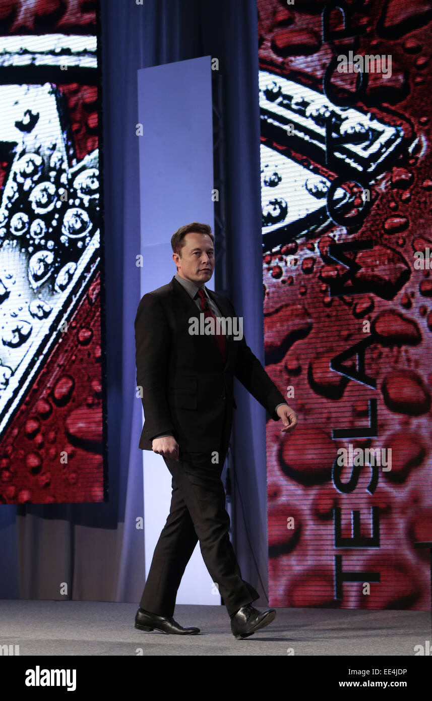 Detroit, MI, UNITED STATES. 13th Jan, 2015. Elon Reeve Musk speaks at ...