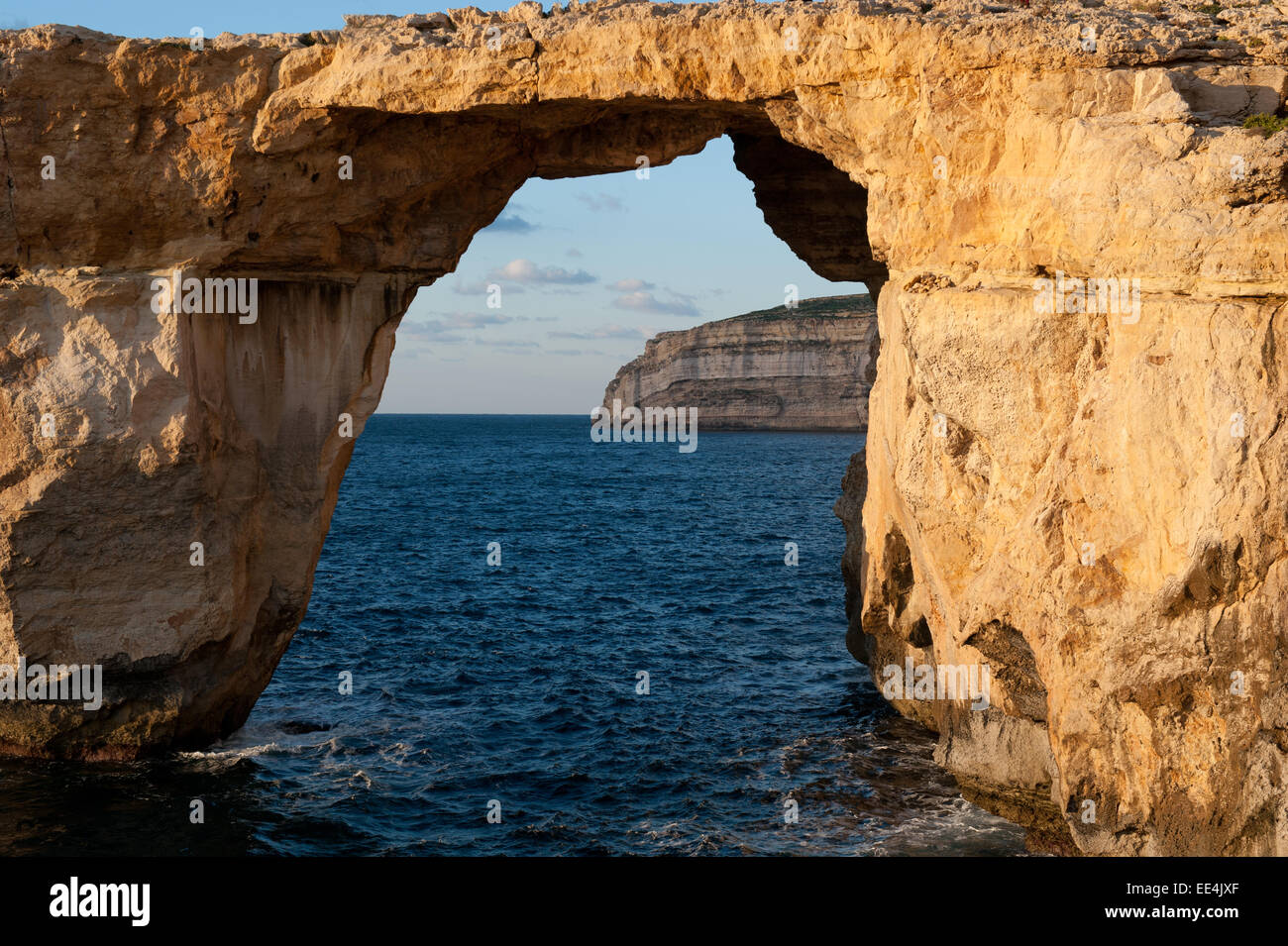 Azure Window, famous stone arch of Gozo island in the sun in the winter ...