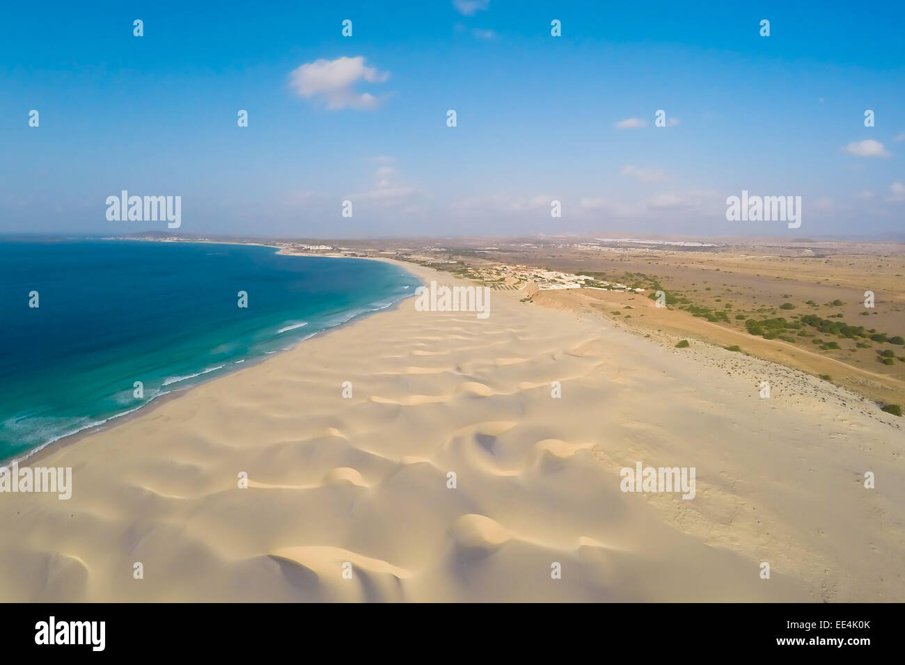 Aerial view on sand dunes in Chaves beach Praia de Chaves in Boavista ...
