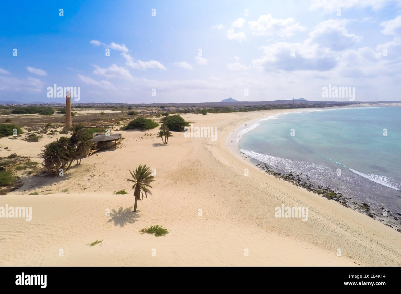 Aerial view on sand dunes in Chaves beach Praia de Chaves in Boavista ...