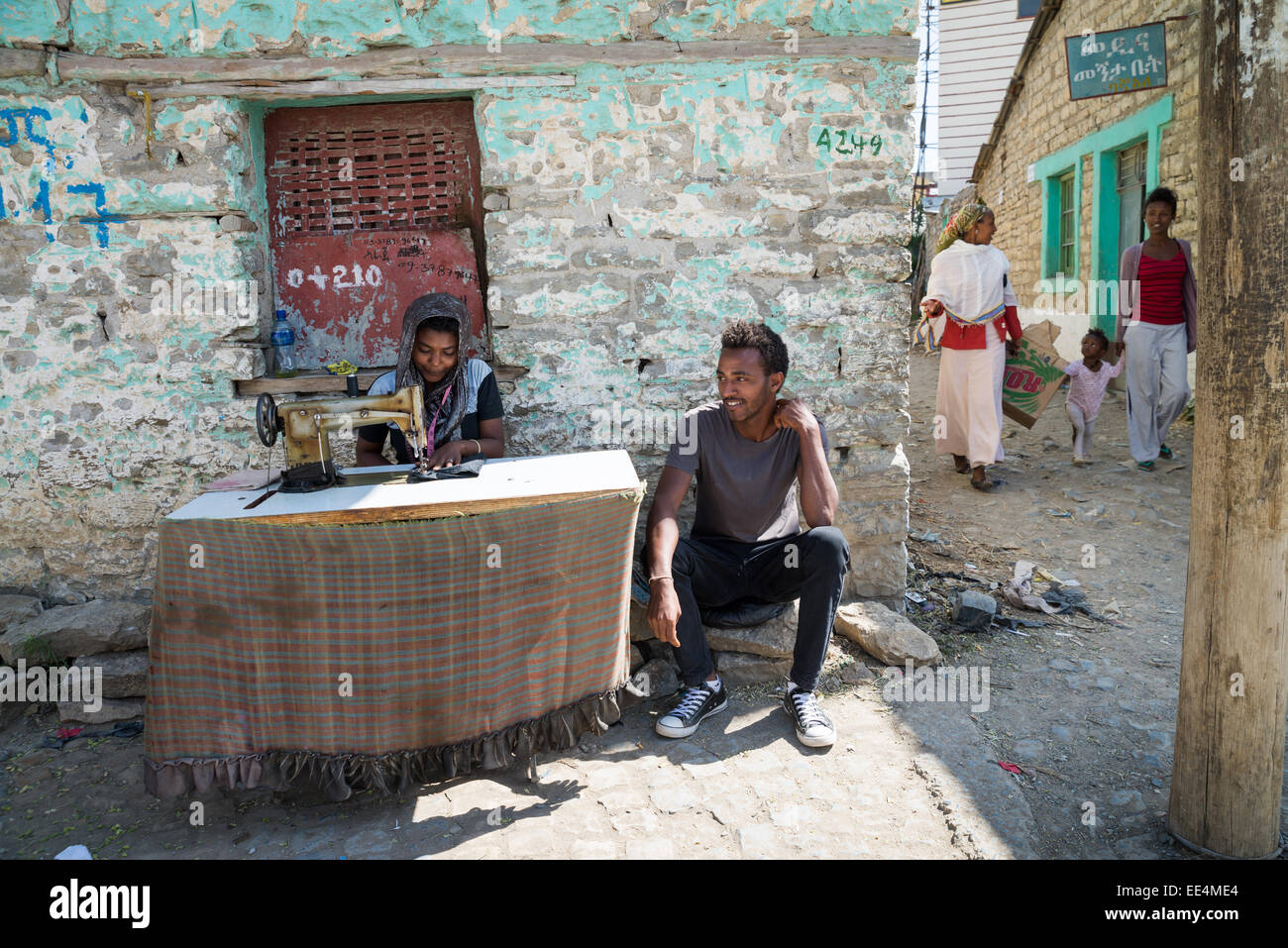 seamstress woman working on the street, ethiopia street scenes, Mekele ...