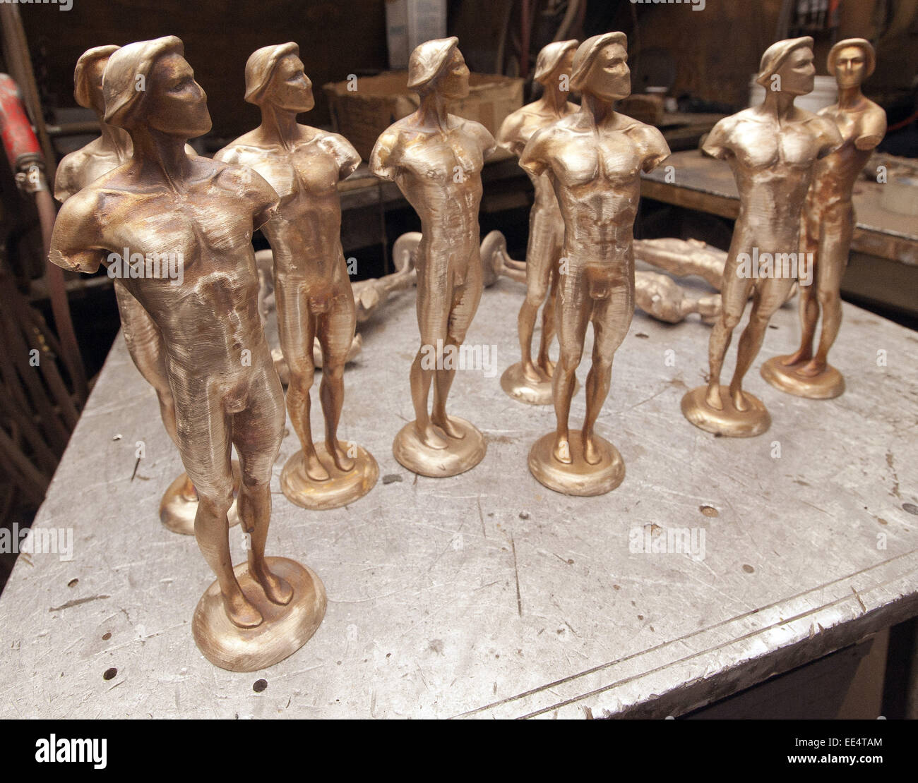 Burbank, California, USA. 13th Jan, 2015. The bronze molded awards for ...