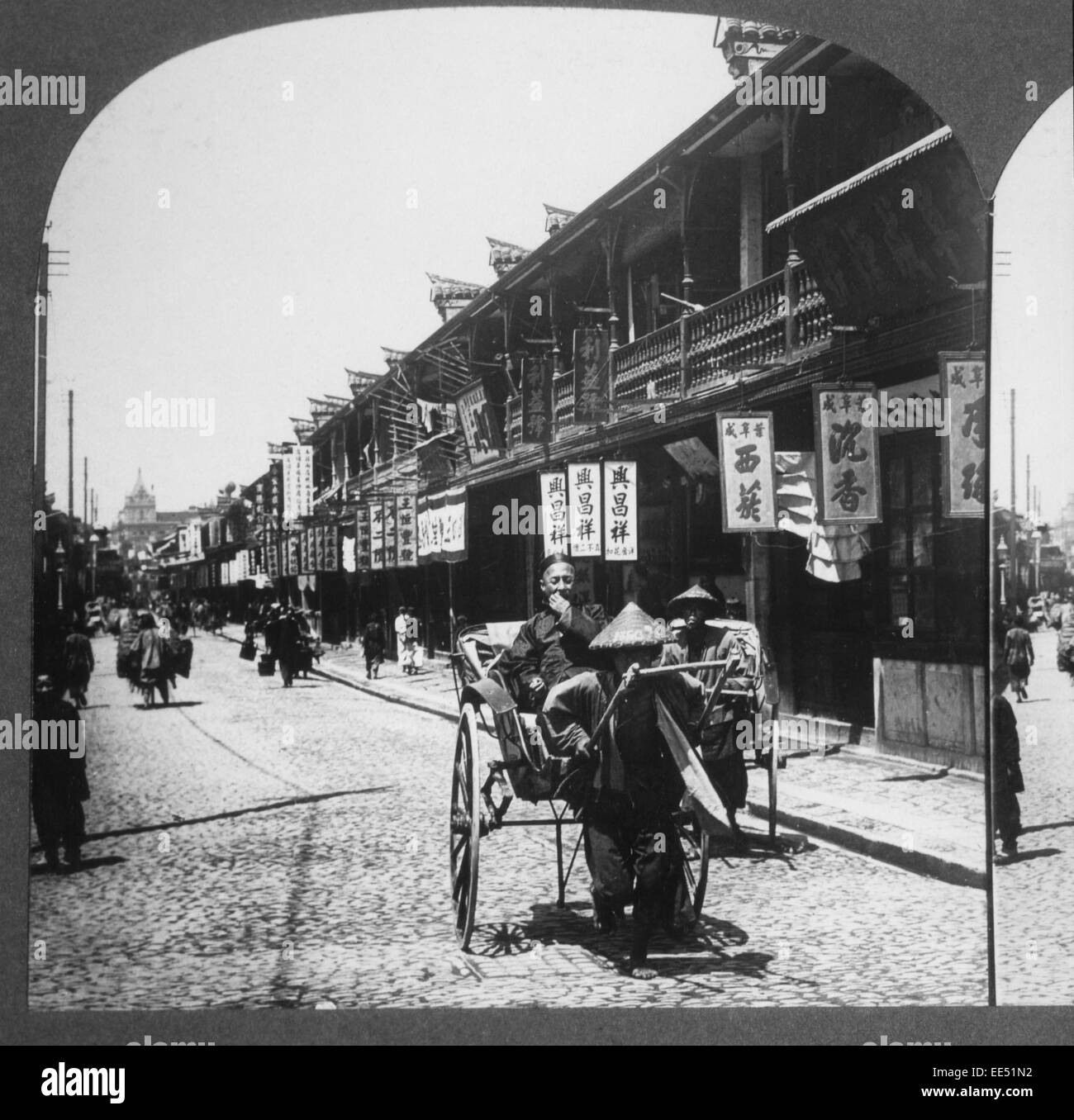 Man Pulling Rickshaw, Street Scene, Shanghai, China, circa 1901 Stock ...