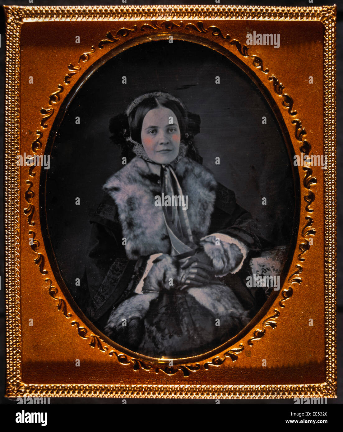 Woman in Bonnet and Coat with Fur Collar, Seated Portrait ...