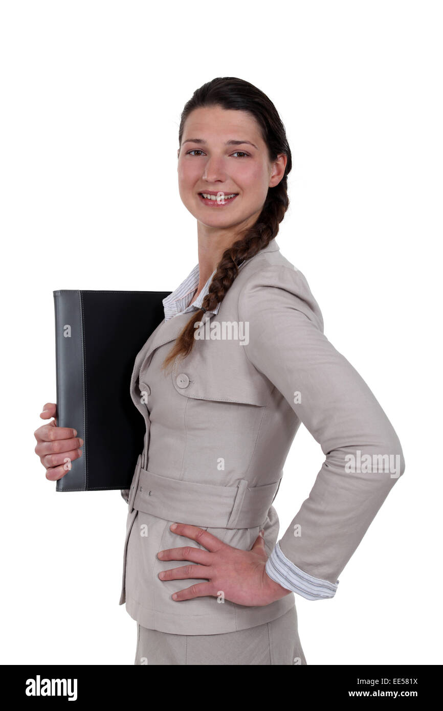 Confident employee on white background Stock Photo - Alamy