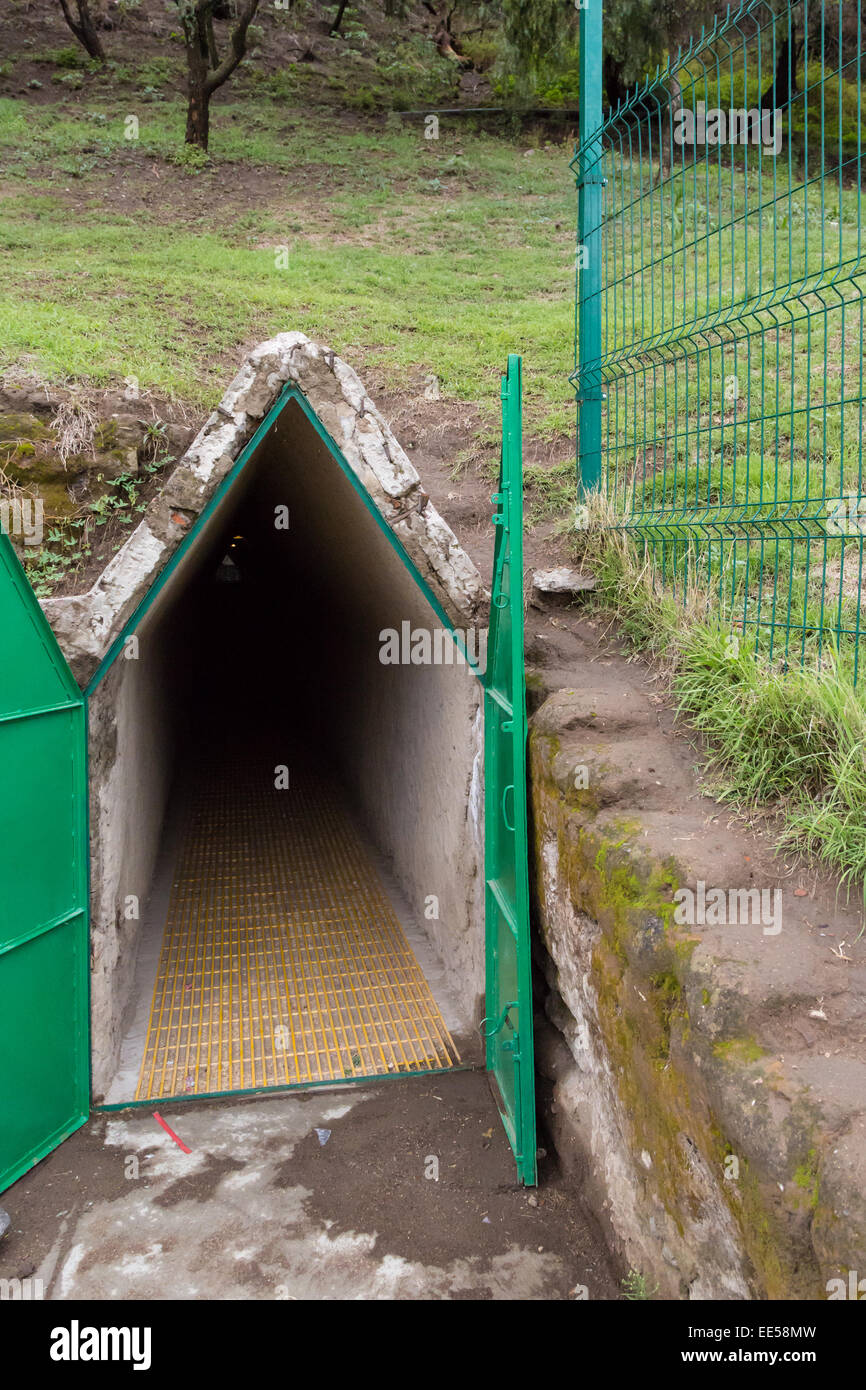 Excavated tunnel entry at the Great Pyramid of Cholula or ...