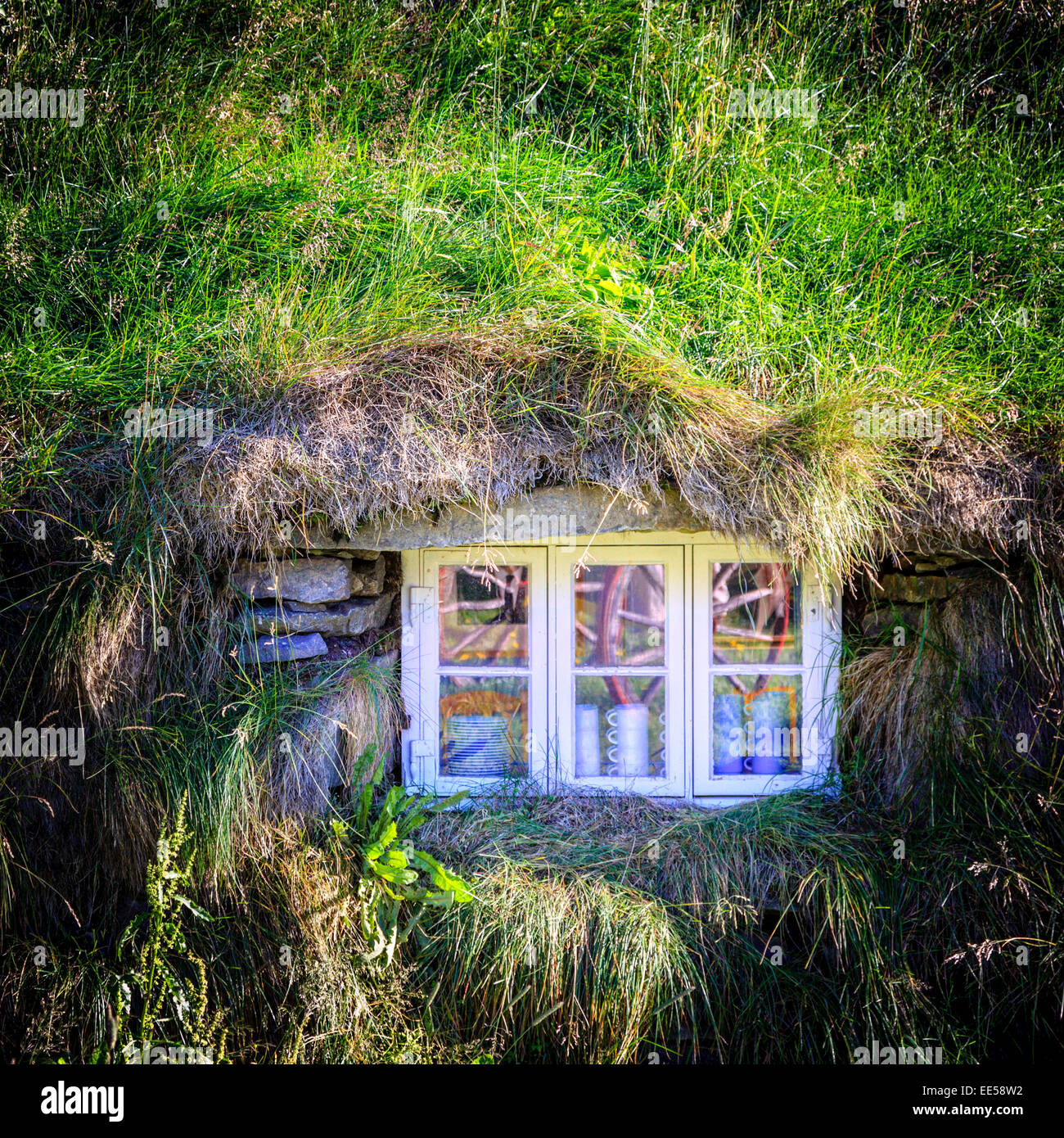 Window of an old turf house in Iceland Stock Photo - Alamy