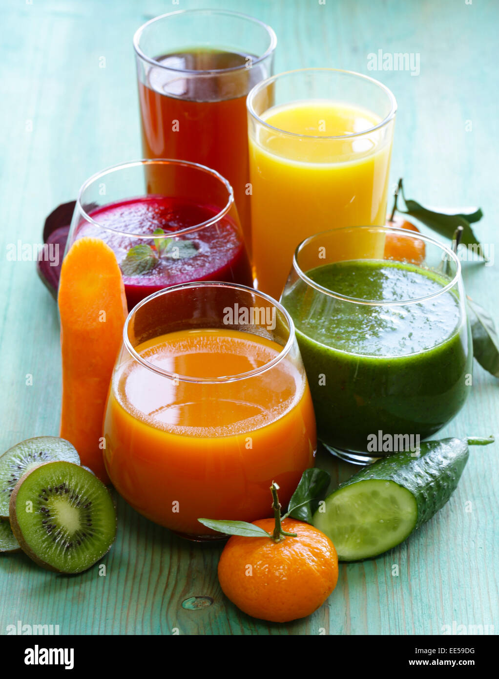 assorted fresh juices from fruits and vegetables Stock Photo - Alamy