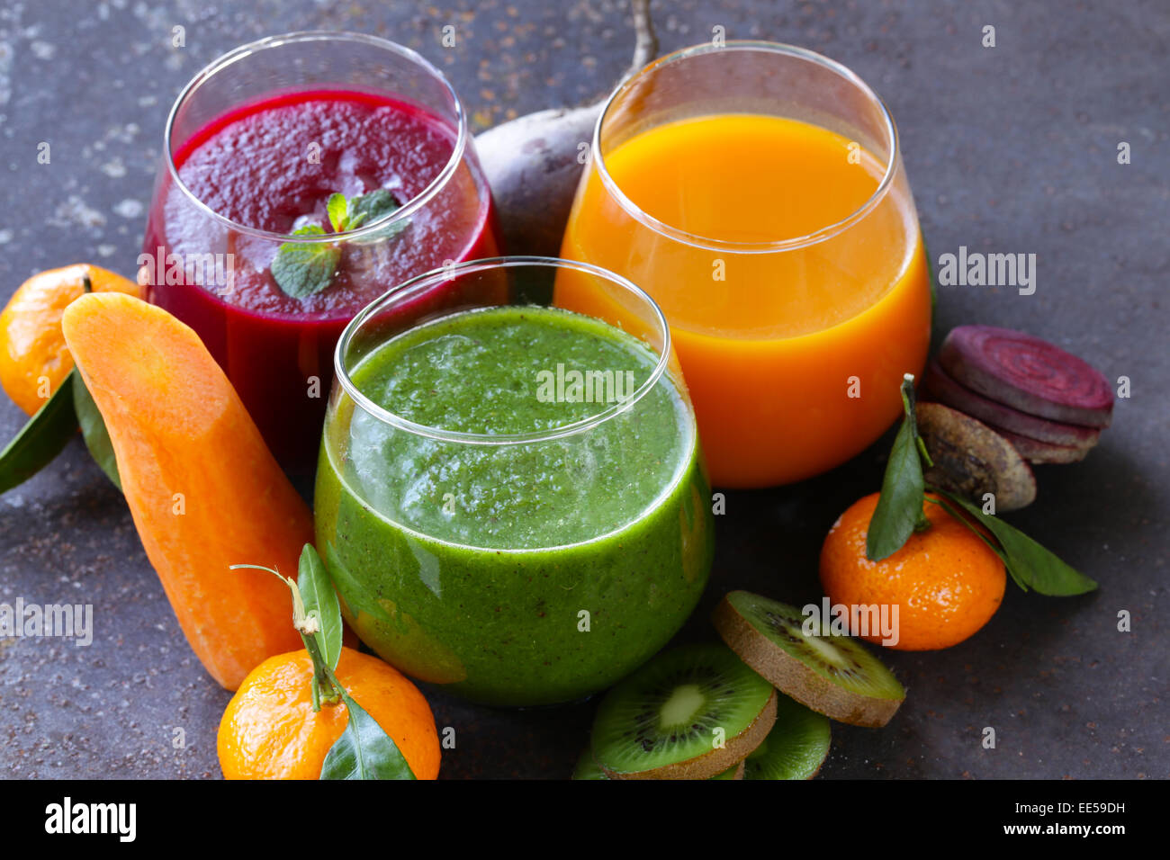 assorted fresh juices from fruits and vegetables Stock Photo - Alamy