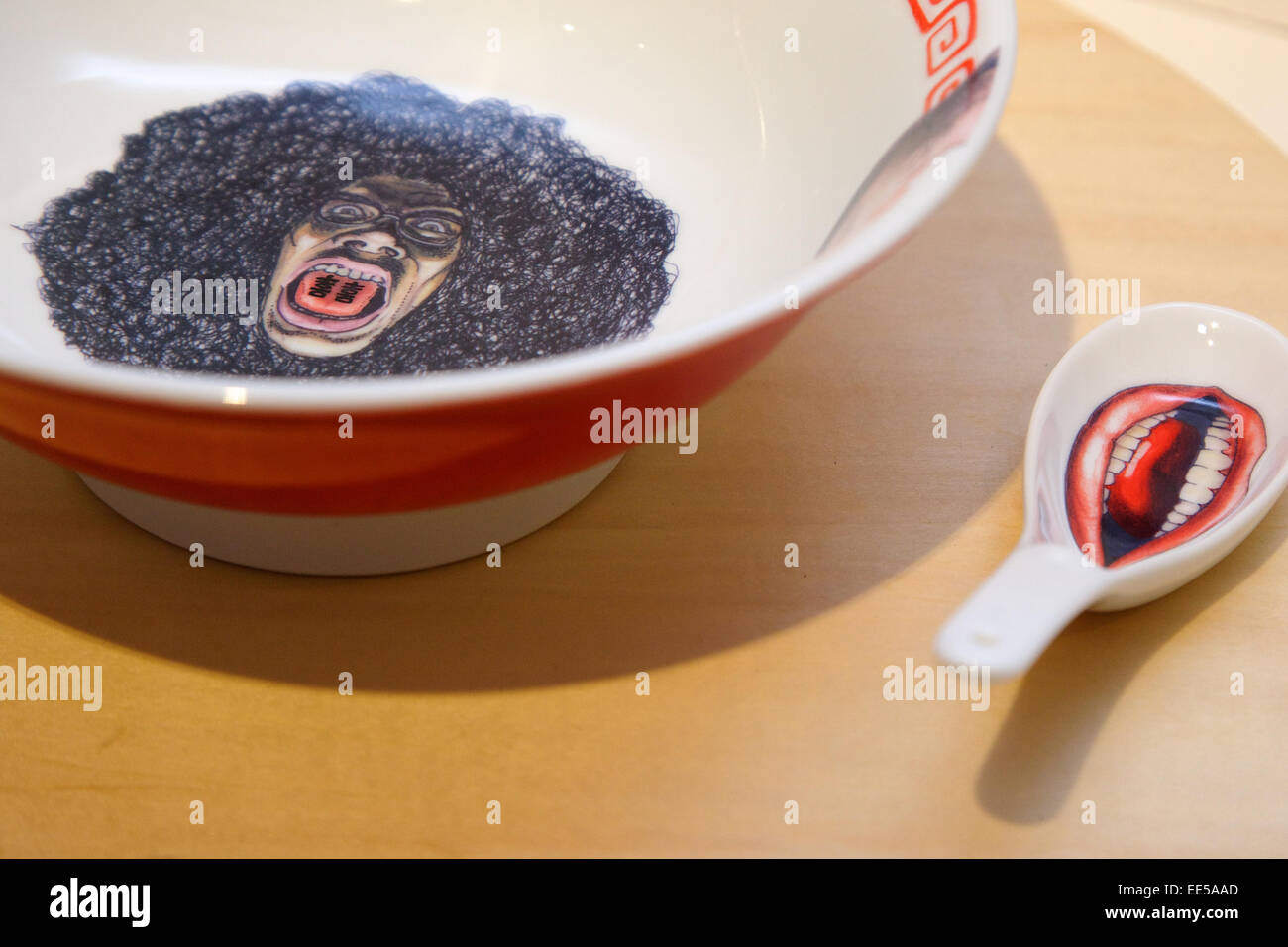 January 14, 2015, Tokyo, Japan : A noodle bowl design on display at ...