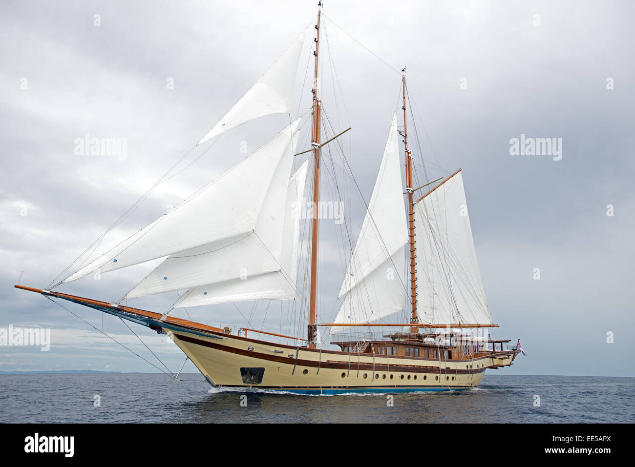 World largest wooden sailing yacht Lamima on sail, Raja Ampat Indonesia ...