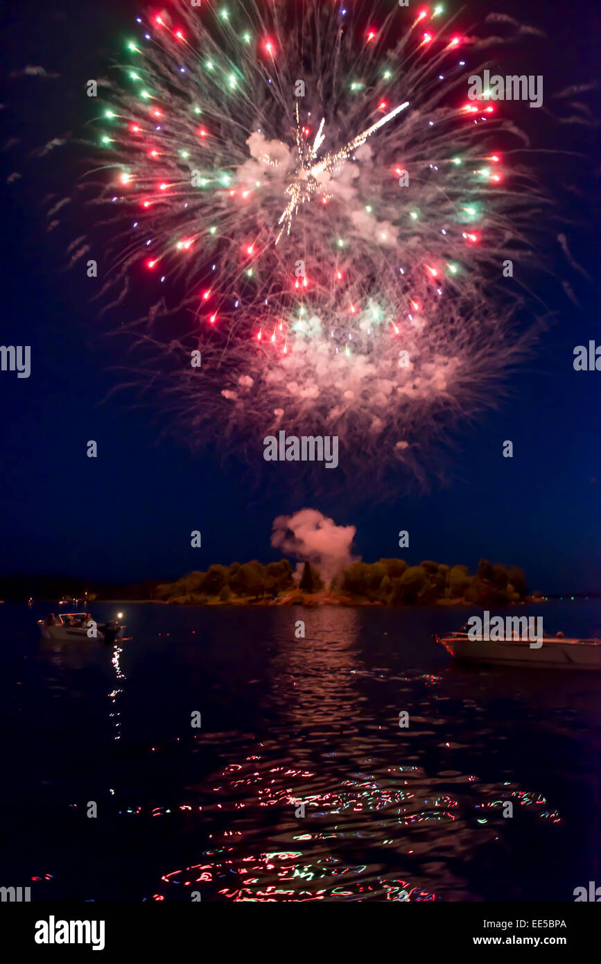 Canada Day firework display, Keewatin, Unorganized Kenora, Kenora, Lake ...