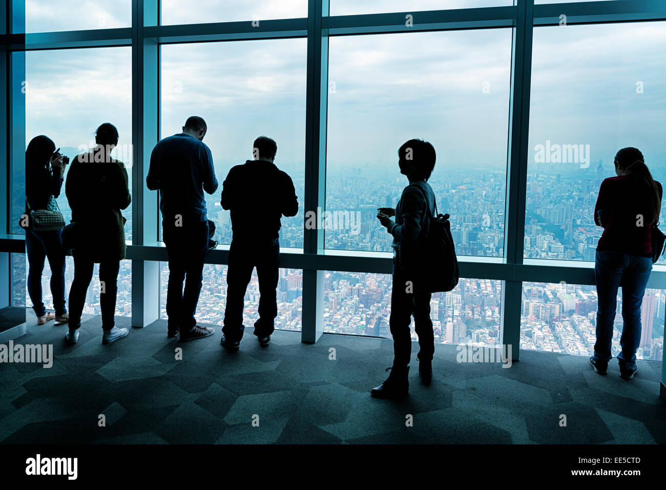 Visitors enjoying the view from the top floor of Taipei 101 Stock Photo ...