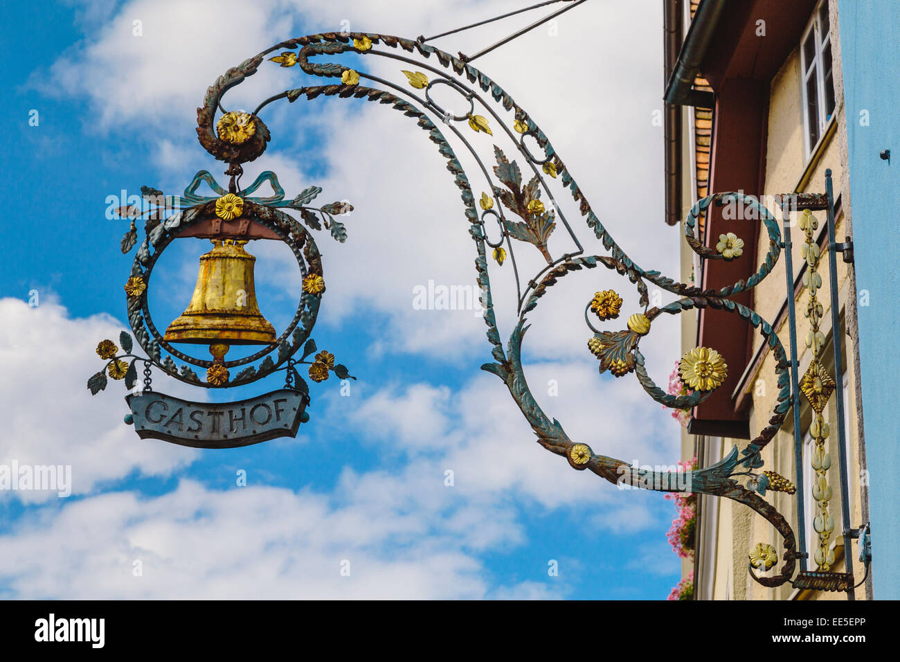 Traditional hanging shop sign for hotel, Rothenburg ob der Tauber ...