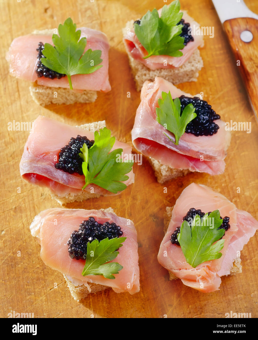 canape with fish and caviar Stock Photo - Alamy