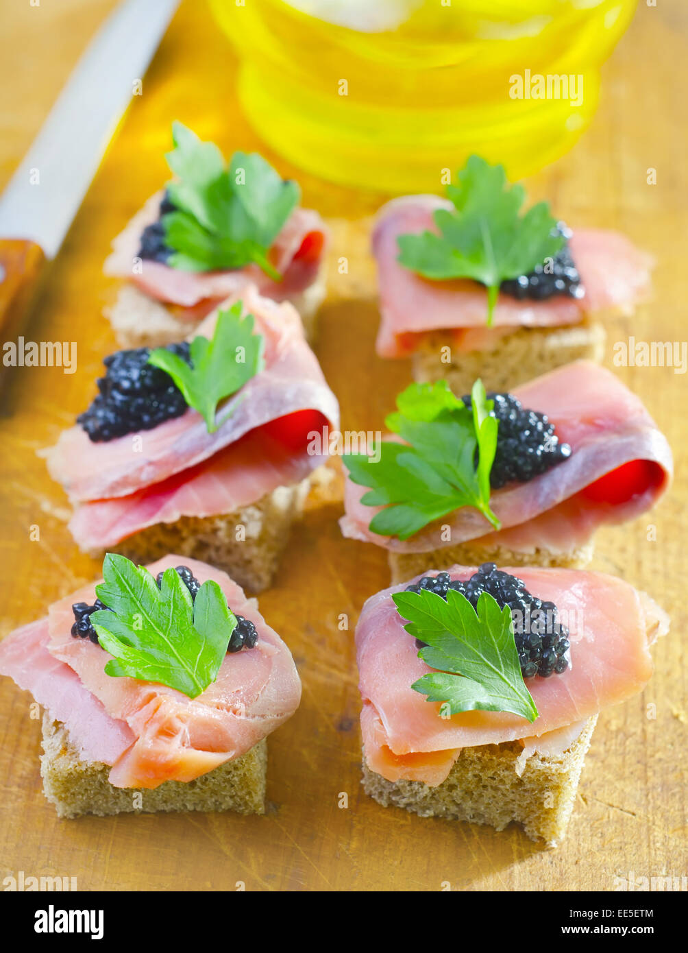 canape with fish and caviar Stock Photo - Alamy