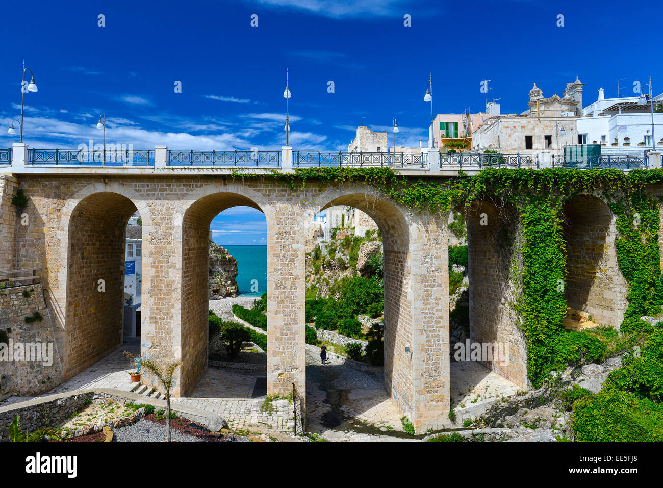 Italy Puglia Apulia Polignano a Mare Lama Monachile bridge Stock Photo ...