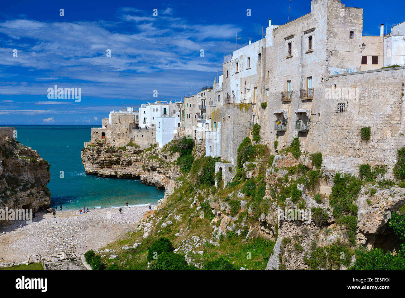 Italy Puglia Apulia Polignano a Mare The old town and Cala Porta Beach ...