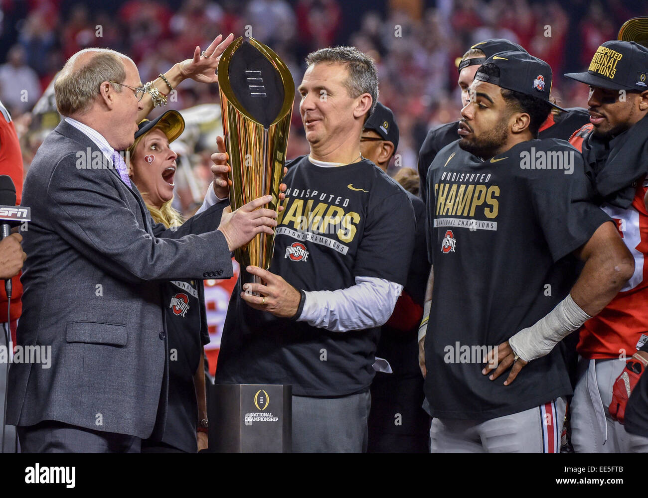 Ohio State head coach Urban Meyer and wife, Shelly celebrate during the ...
