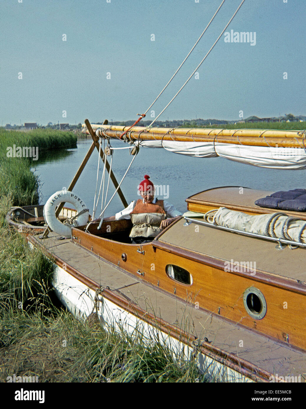 Traditional wooden sailing boat, Norfolk Broads 1960's Stock Photo - Alamy