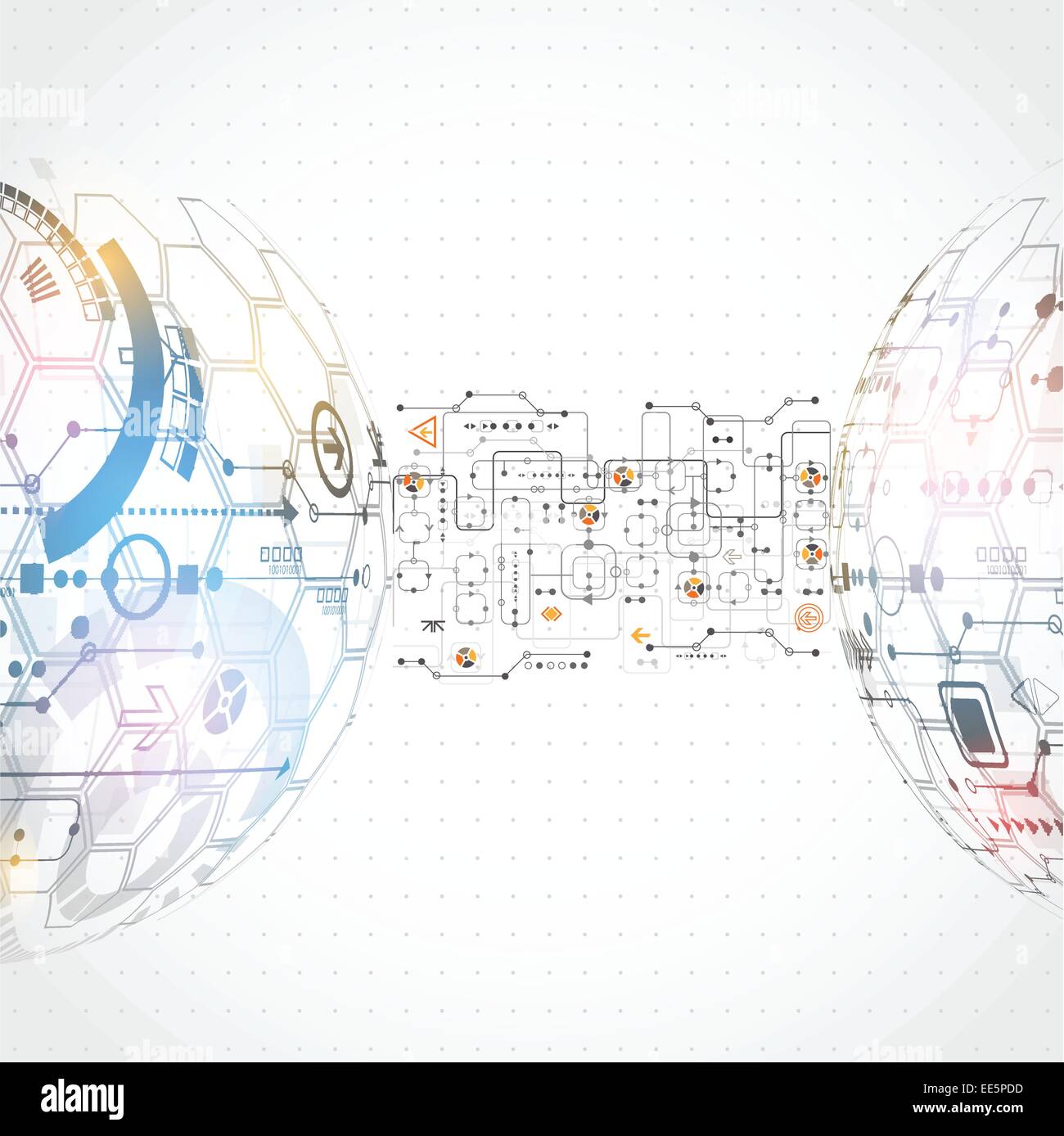 Abstract technological background with various technological elements ...