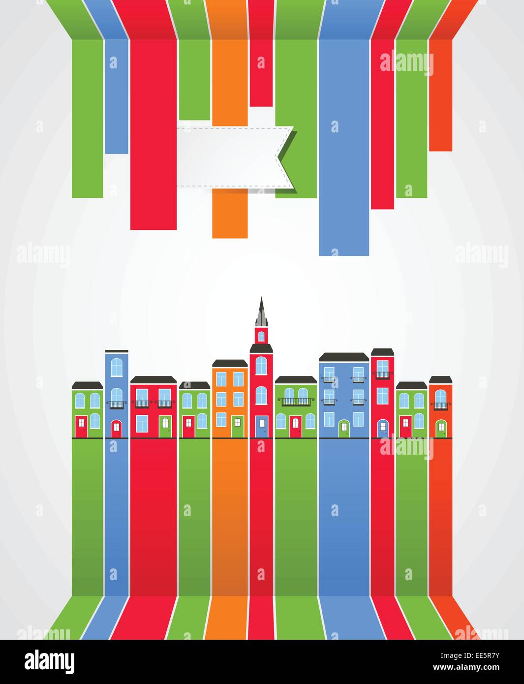 The coloured abstract houses are presented as continuation of lines ...